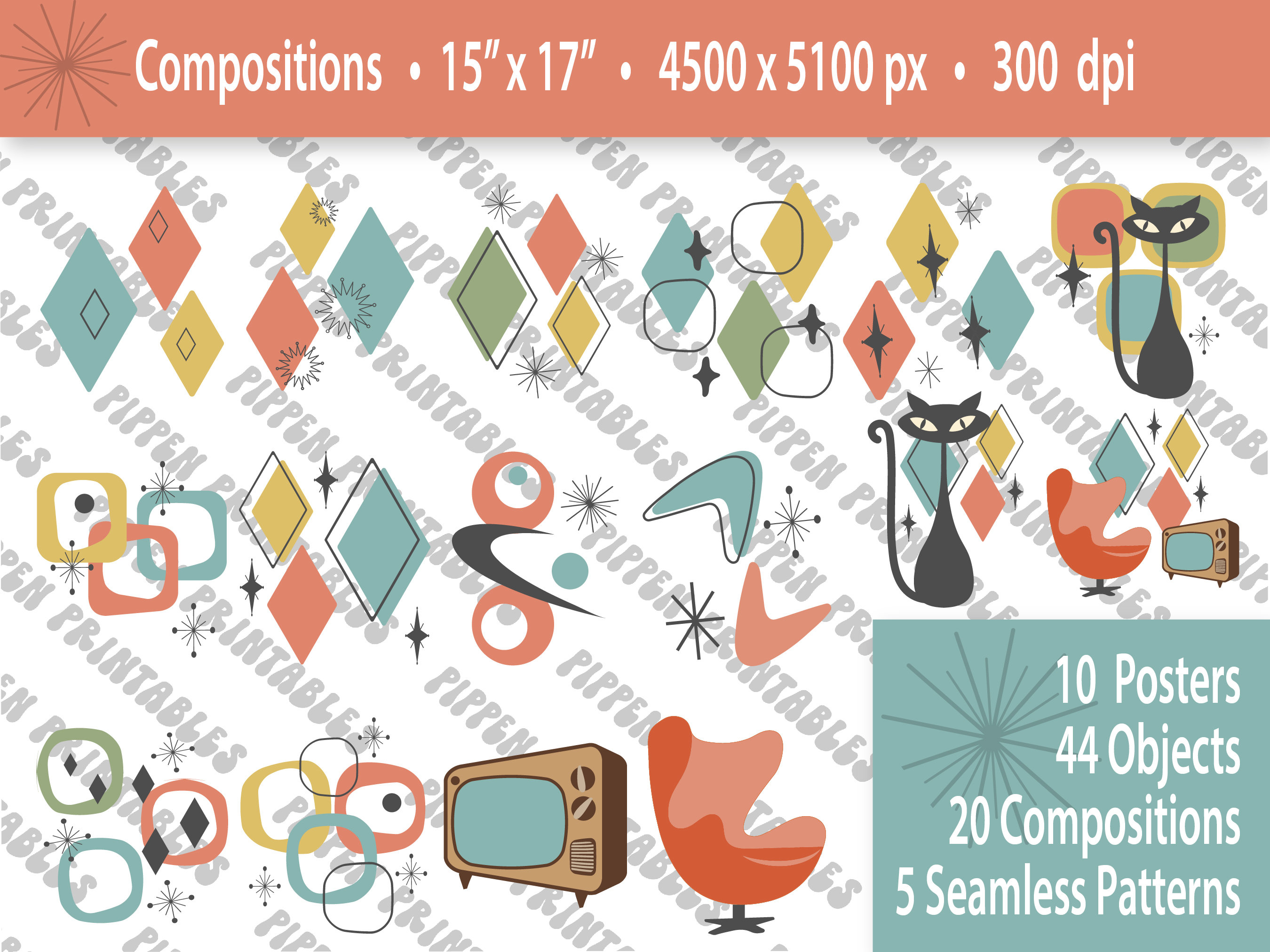 Mid Century Design Kit 1950s Posters Mid Century Modern - Etsy