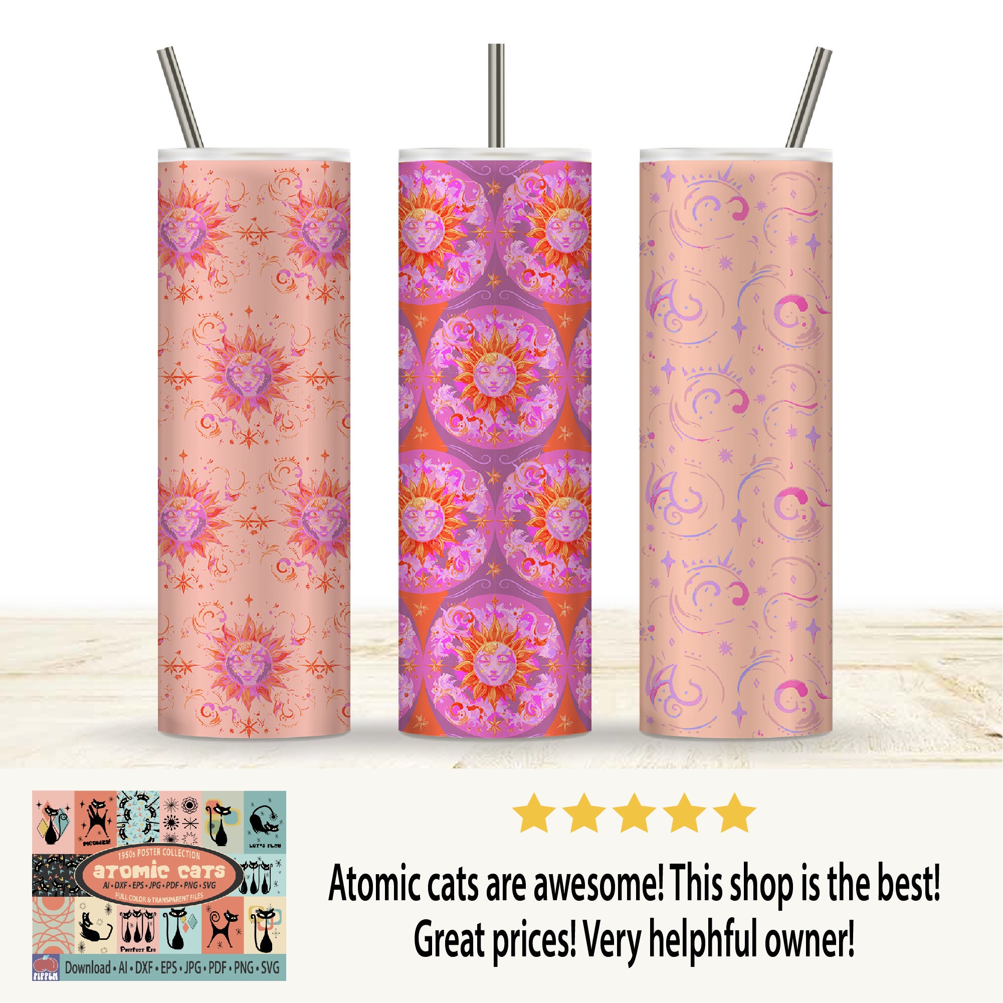 Pink Celestial Sun Digital Papers Set Seamless Patterns Sublimation ...
