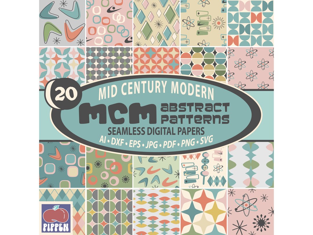 Mid-century Geometric Seamless Patterns SVG Abstract Fabric Design ...