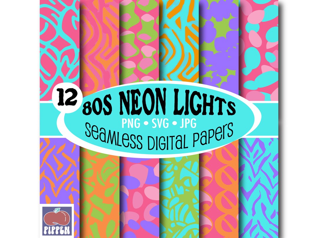 80s Neon Digital Paper, Retro Nineties, Seamless Patterns, Trendy ...