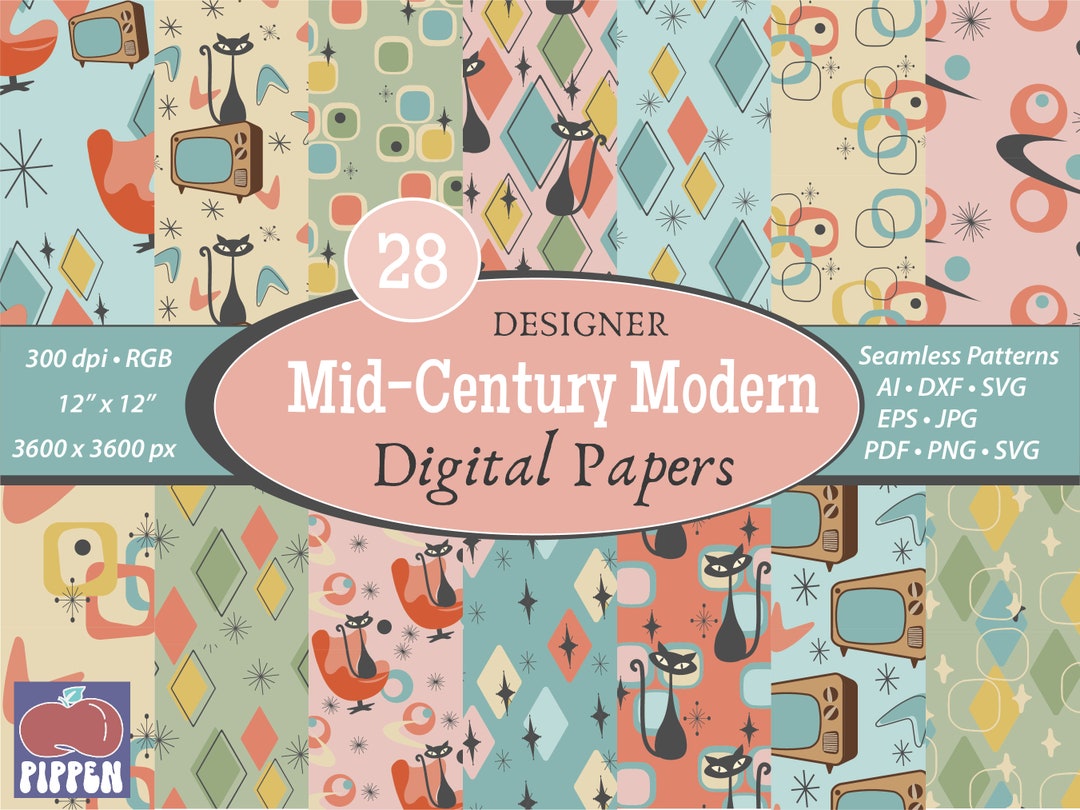 Mid Century Modern Digital Papers,svg, PNG, Editable Vector, 1950s ...