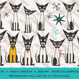 Atomic Dog Cat SVG Clipart Bundle Digital Downloads Retro Mid Century ...