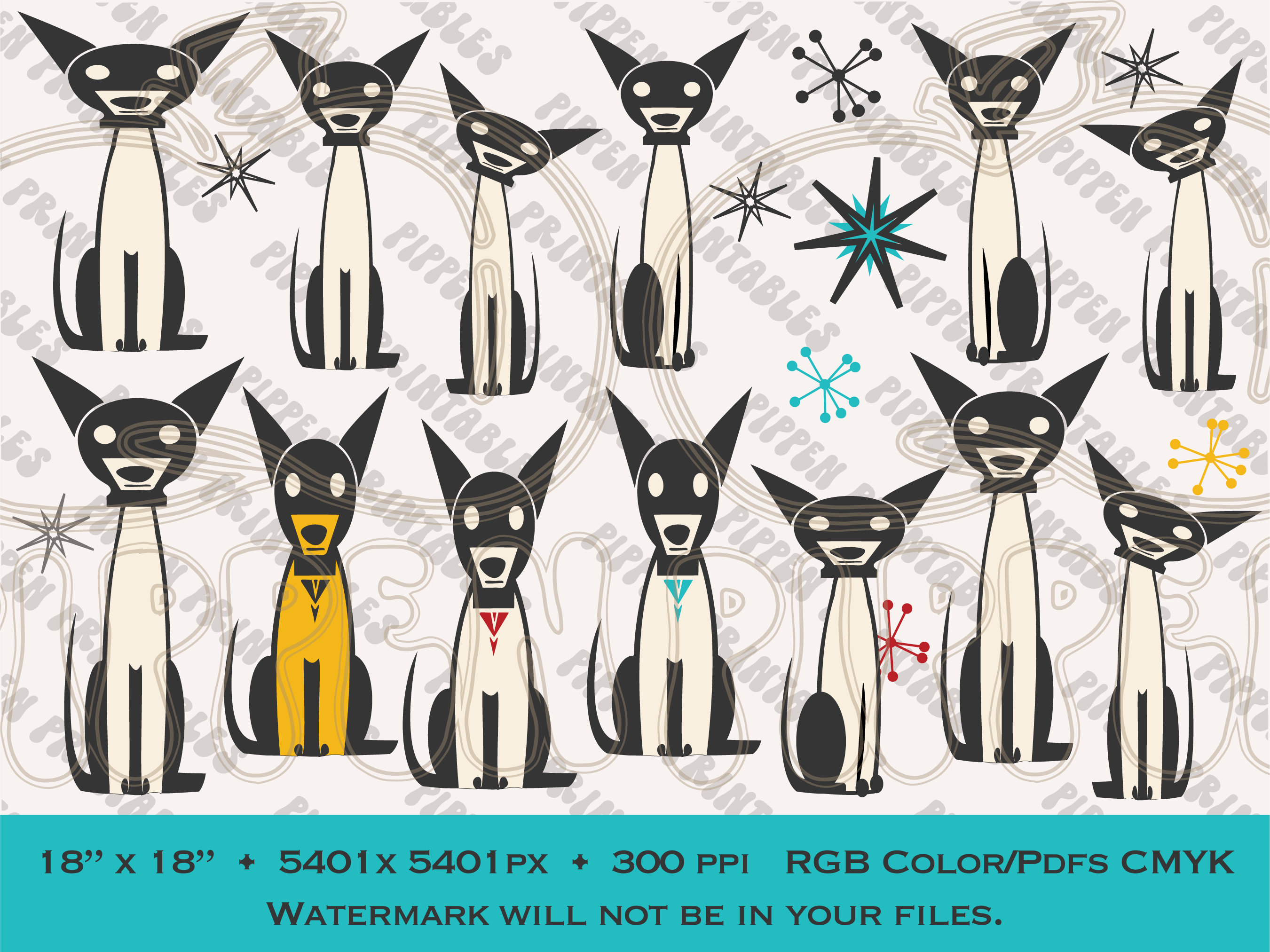 Atomic Dog Cat SVG Clipart Bundle Digital Downloads Retro Mid Century ...