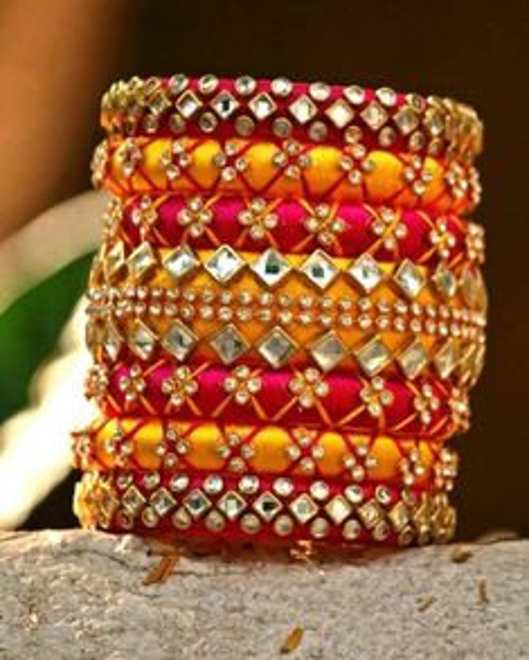 Yellow and Orange Color Silk Thread Bangles Handmade Wedding Jewelry Indian, Bangles Set Bridal ...