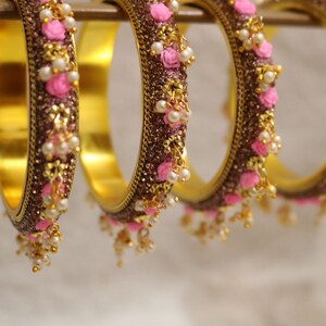 Baby Pink Flower Bangles: Indian Wedding Jewelry Bridal Gift - Etsy