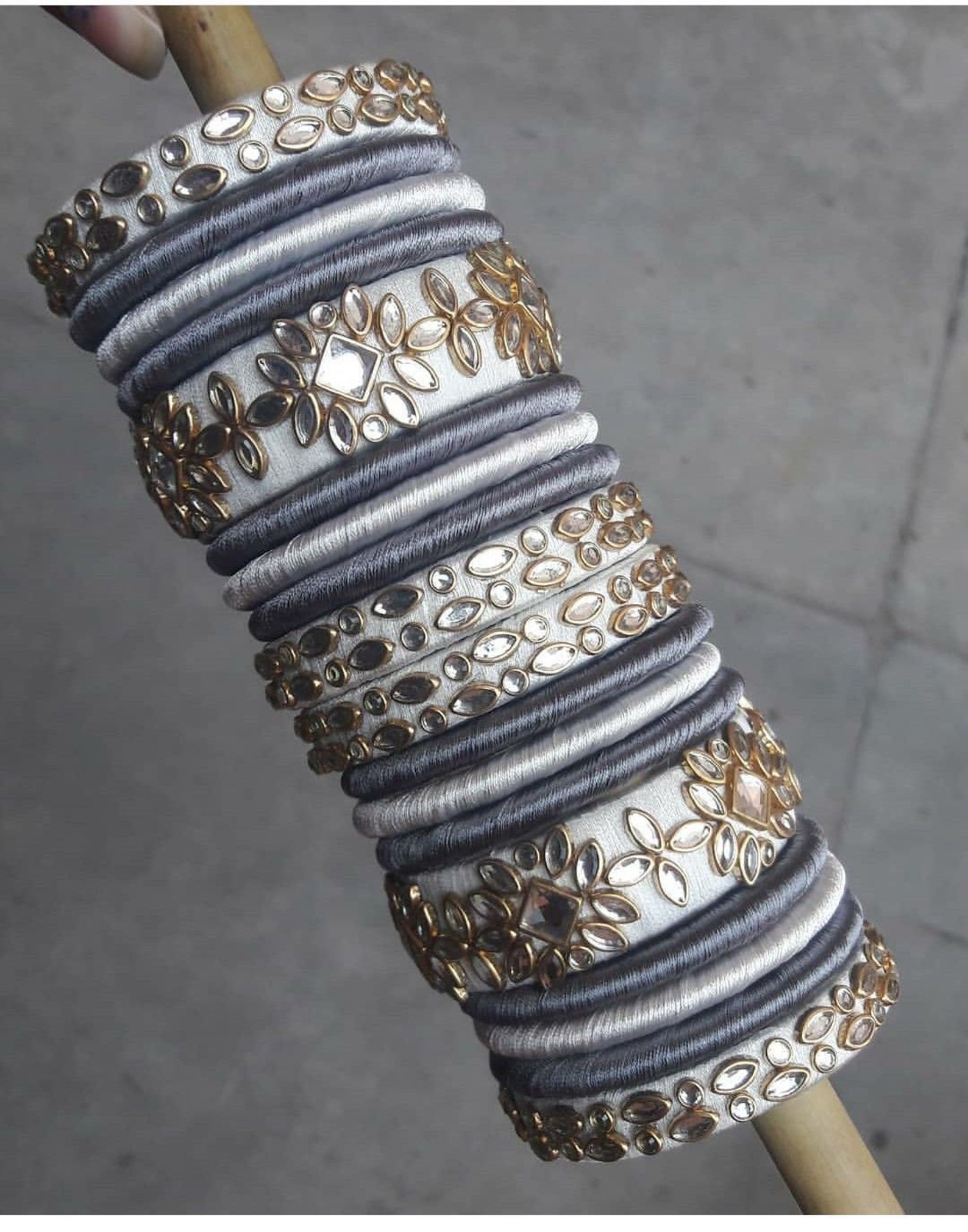 Lite Gray With Dark Gray Color Silver Color Silk Bangles - Etsy