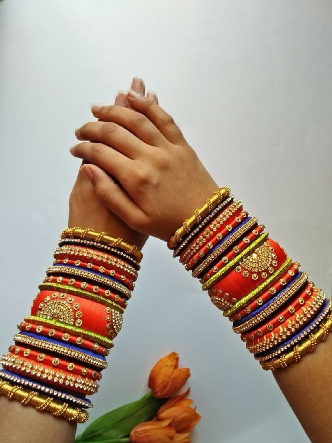 Red and Blue Multi Color Silk Thread Bangles Wedding Wear - Etsy