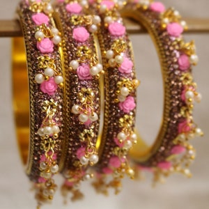 Baby Pink Flower Bangles: Indian Wedding Jewelry Bridal Gift - Etsy