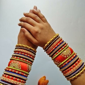 Red and Blue Multi Color Silk Thread Bangles Wedding Wear - Etsy