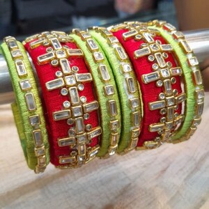 Red and Green Color Silk Thread Bangles Handmade Bangles - Etsy