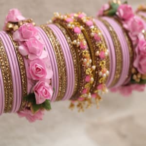Baby Pink Flower Bangles: Indian Wedding Jewelry Bridal Gift - Etsy