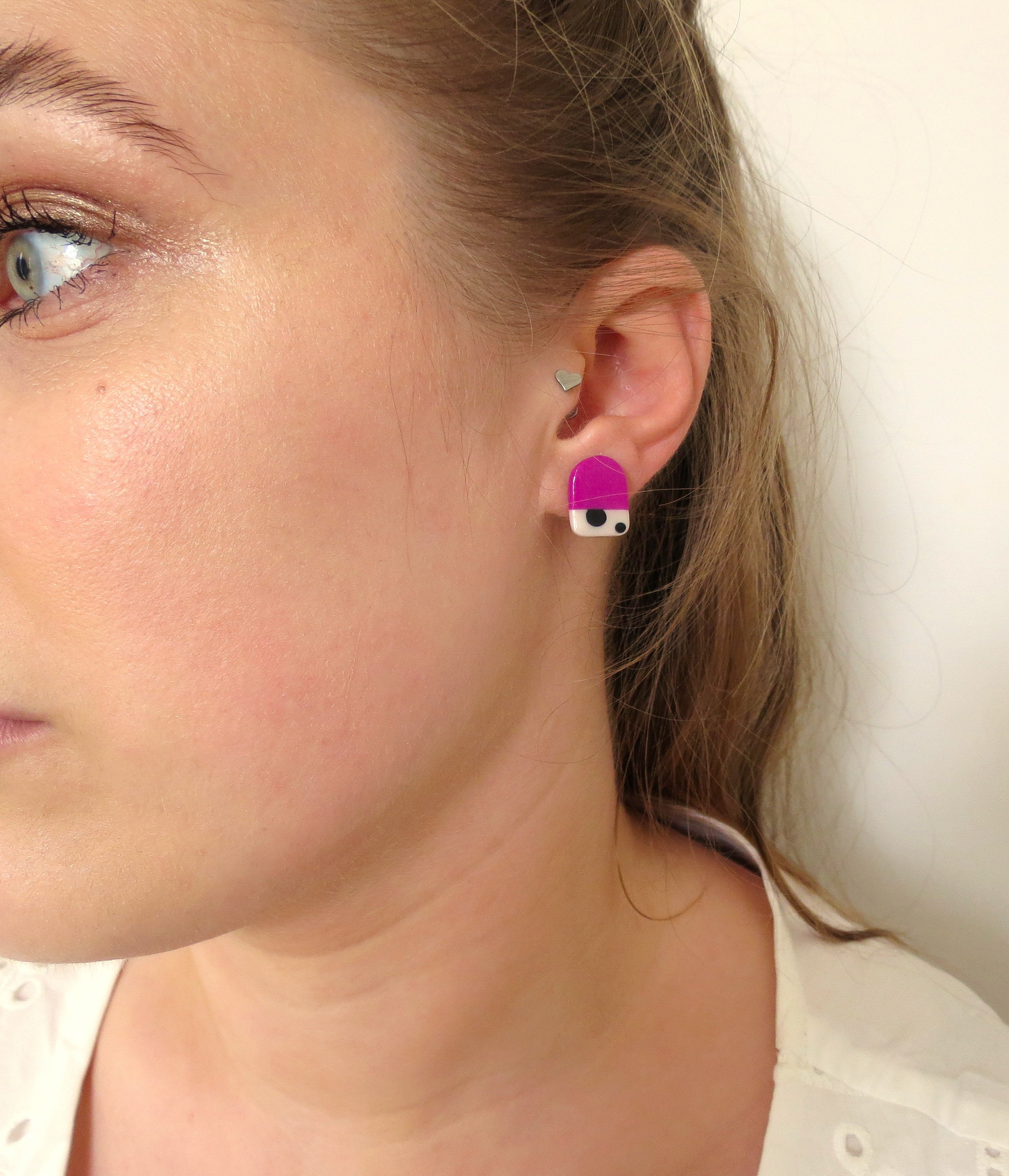 Hot Pink & Polka Dot Arch Studs. Bright Colourful Magenta - Etsy