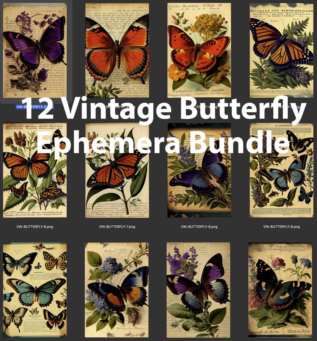 Vintage Butterfly Ephemera Bundle Pack - Digital Download. Printable ...