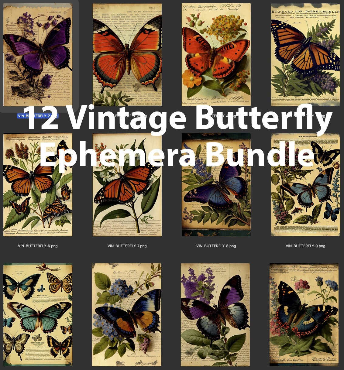 Vintage Butterfly Ephemera Bundle Pack - Digital Download. Printable ...