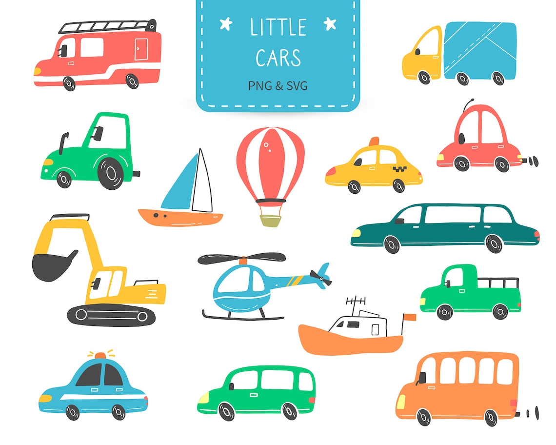 Car Clip Art Colorful Digital Clipart Cute Kids Cars. Car | Etsy