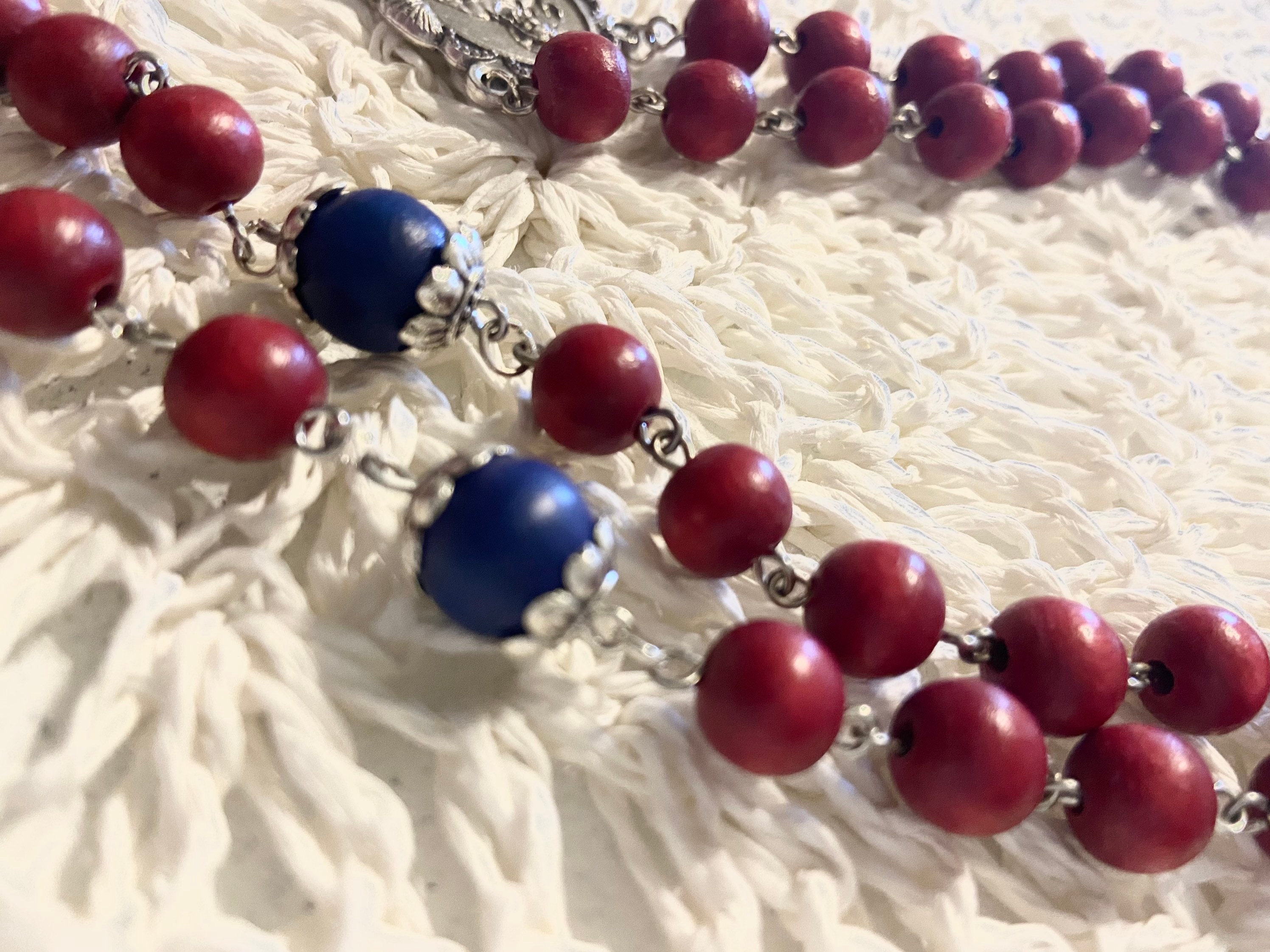 Wood Beaded Divine Mercy Chaplet Rosary Red and Blue Wood Beaded ...