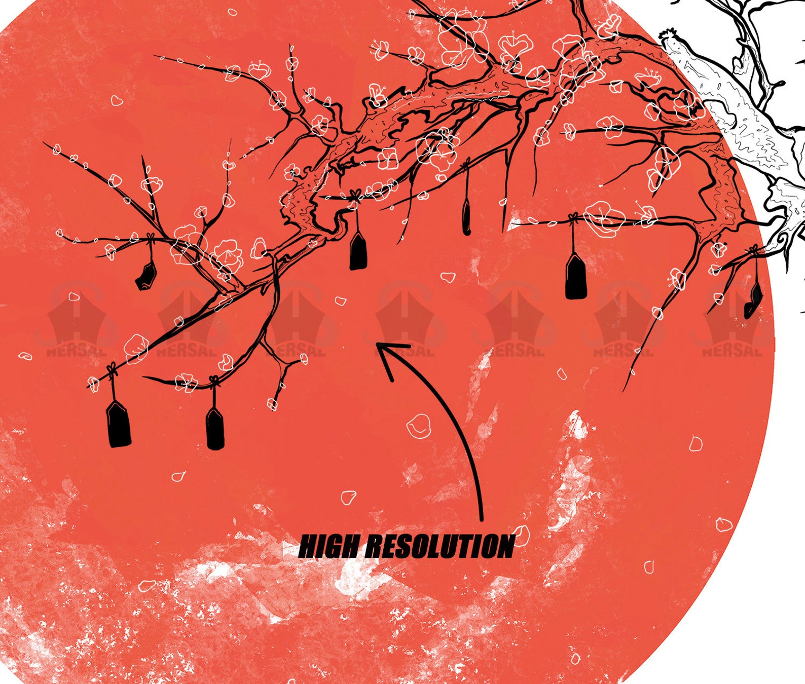 Red Moon Illustration Art Print Red Black Japanese Style | Etsy