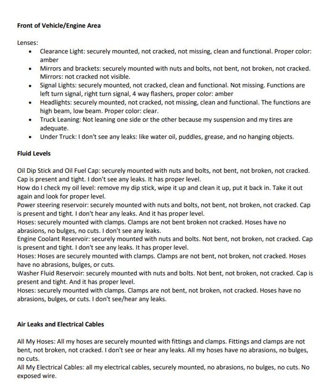 CDL Class A - Pre-trip Outside Inspection Script - Etsy