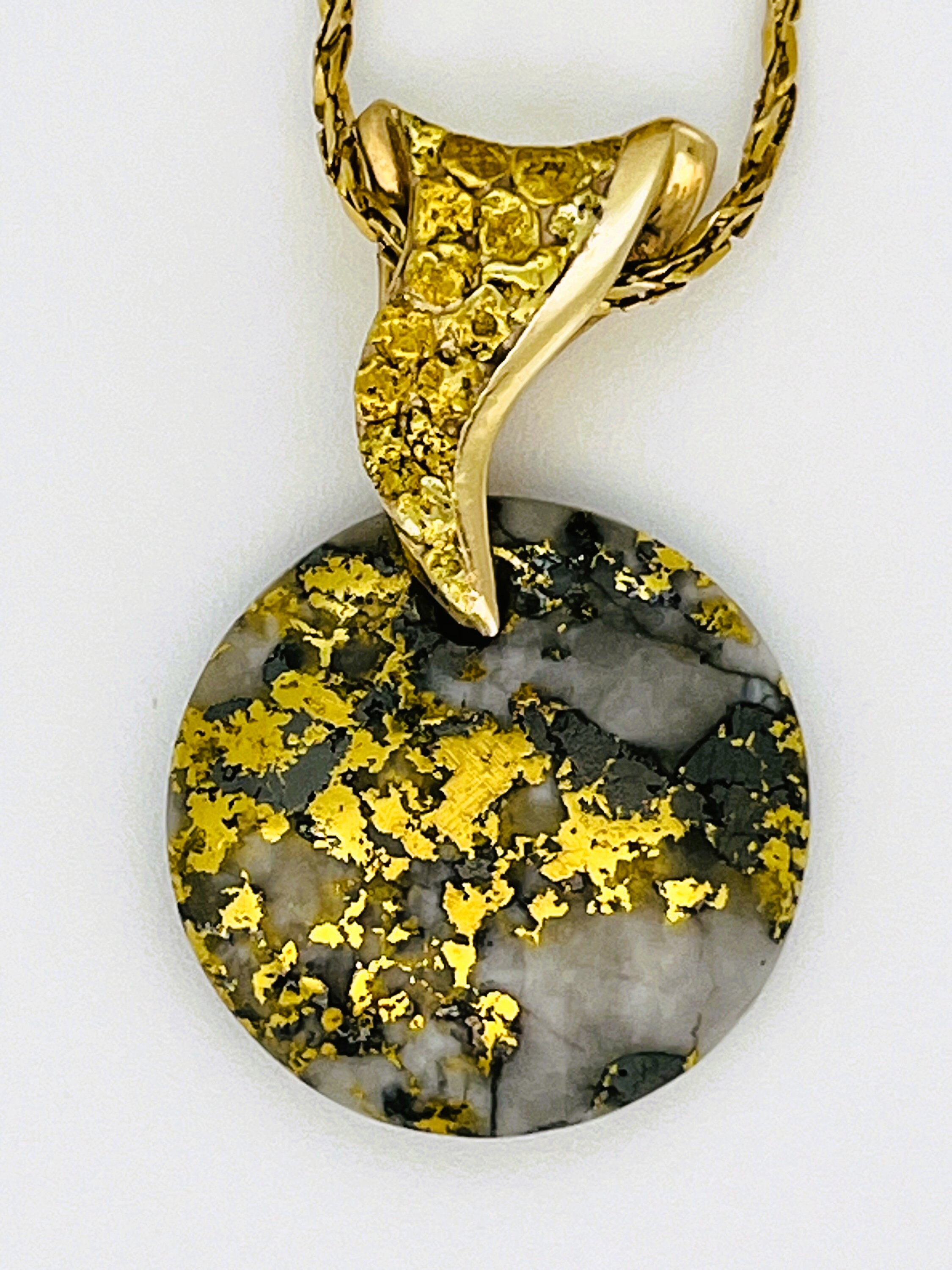 Rare Alaskan Gold in Quartz 14ct Solid Gold & 22ct Gold Nugget Pendant ...