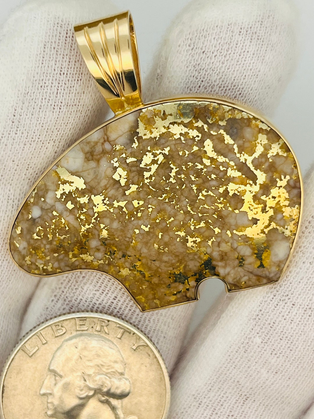 STUNNING Native American 14k Yellow Gold Alaskan Gold Quartz Carved ...