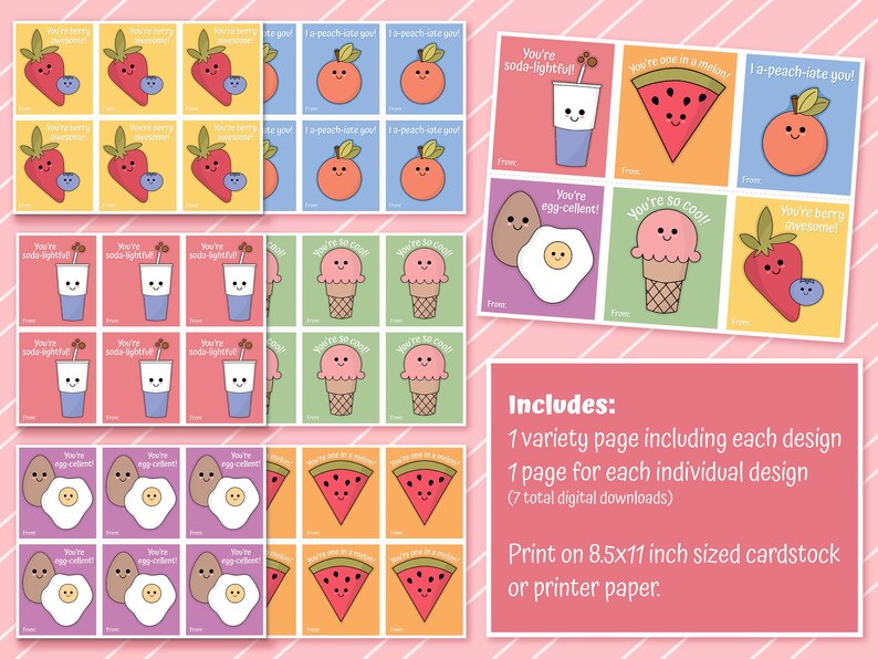 Printable Valentine's Day Cards, Instant Digital Download. Set of 6 ...