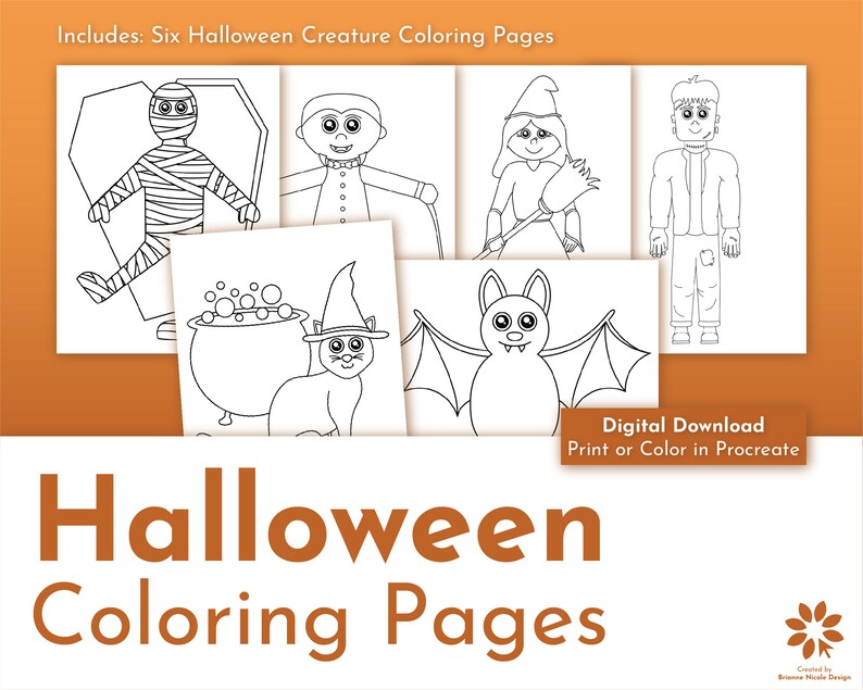Printable Halloween Coloring Pages | Halloween Creatures | Digital ...
