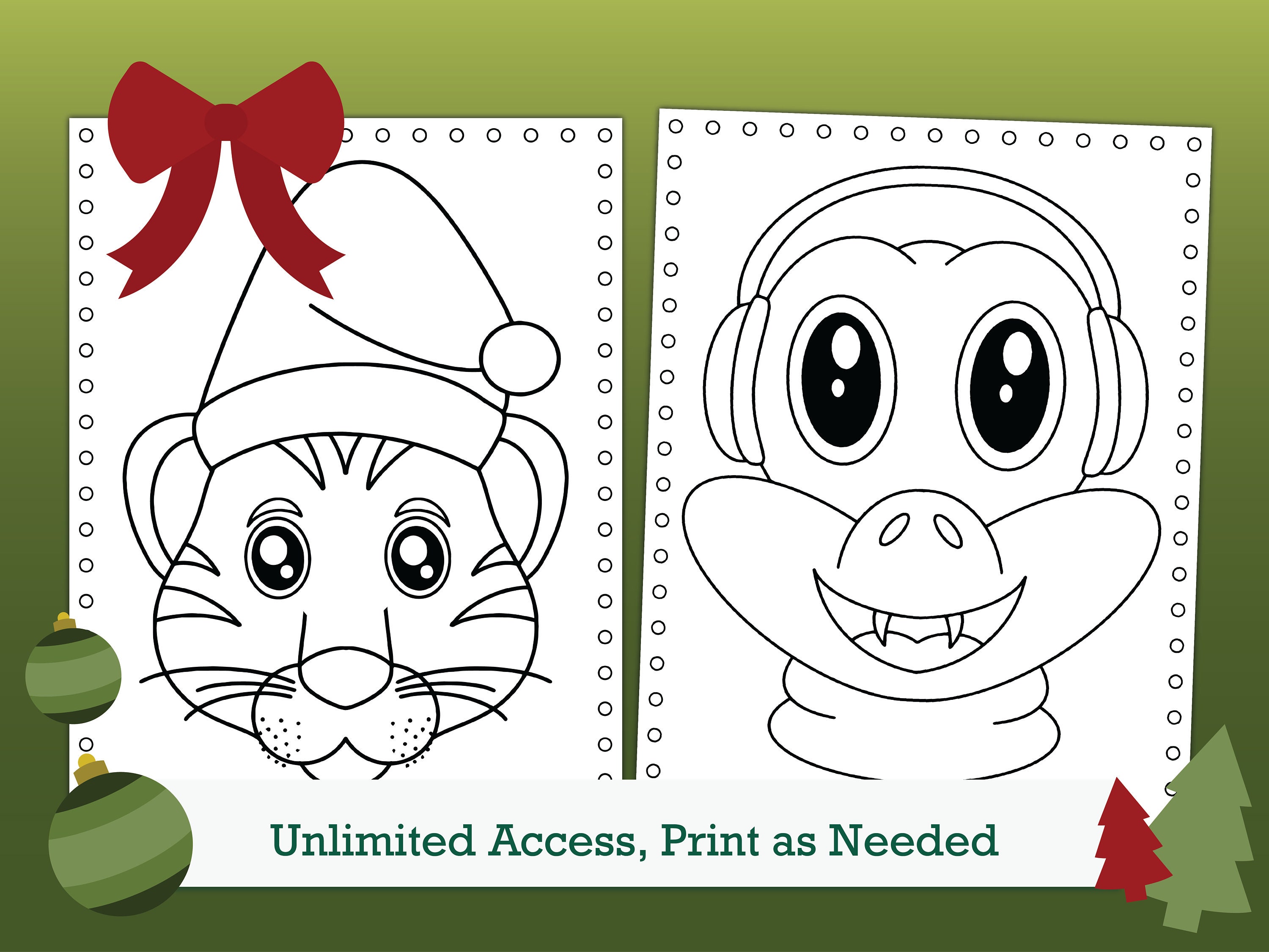 Jungle Christmas Coloring Pages for Kids and Adults. Digital Download ...