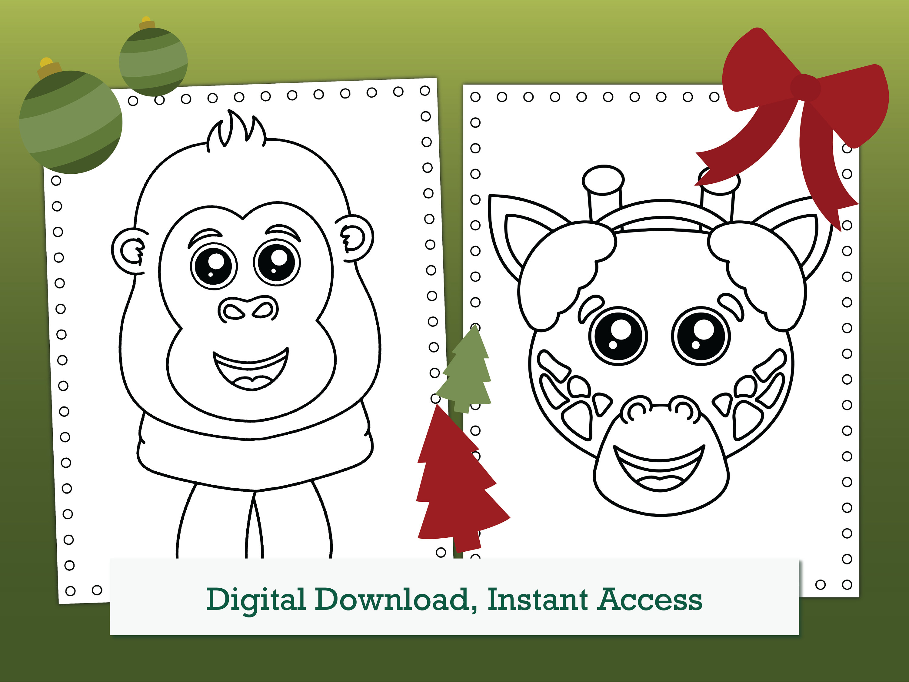 Jungle Christmas Coloring Pages for Kids and Adults. Digital Download ...