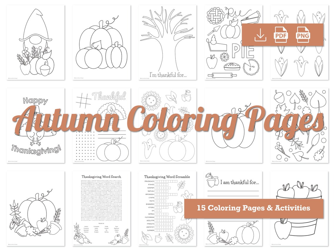 Printable Fall Themed Coloring Pages and Activities for Kids and Adults ...