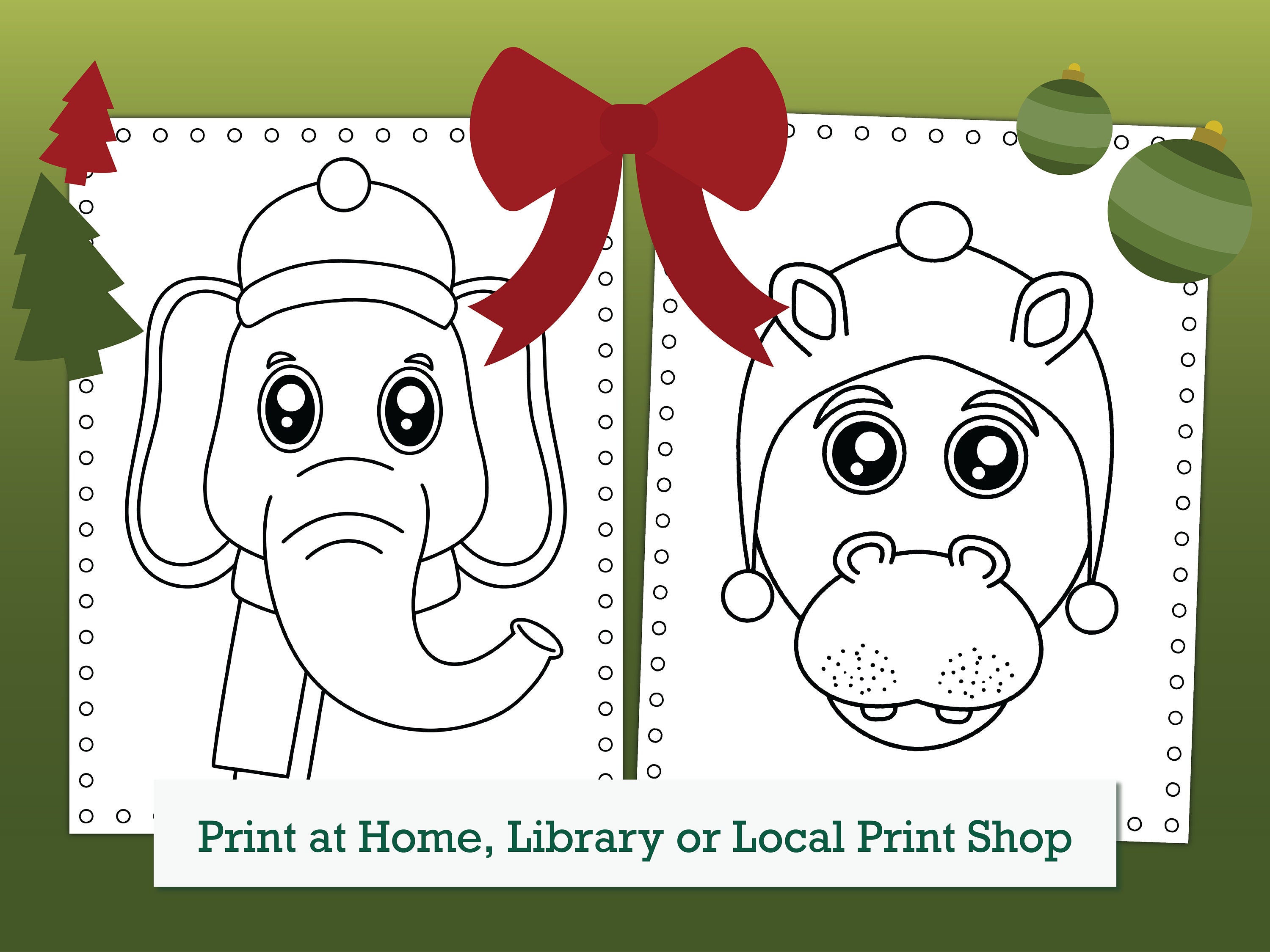 Jungle Christmas Coloring Pages for Kids and Adults. Digital Download ...