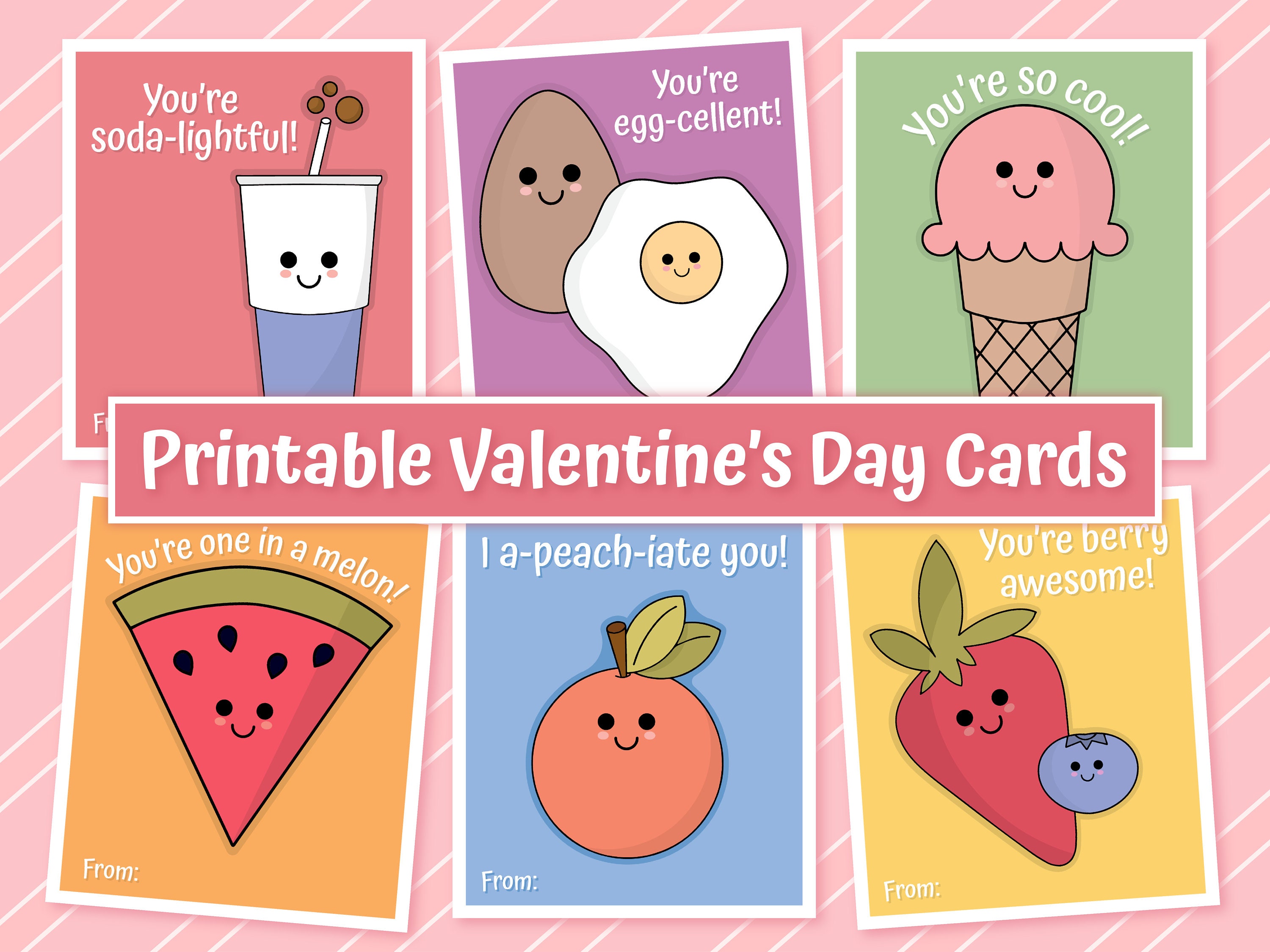Printable Valentine's Day Cards, Instant Digital Download. Set of 6 ...