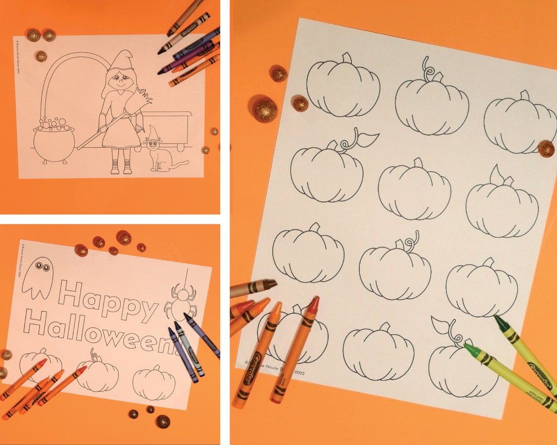 Printable Halloween Coloring Pages Digital Download Spiders, Haunted ...