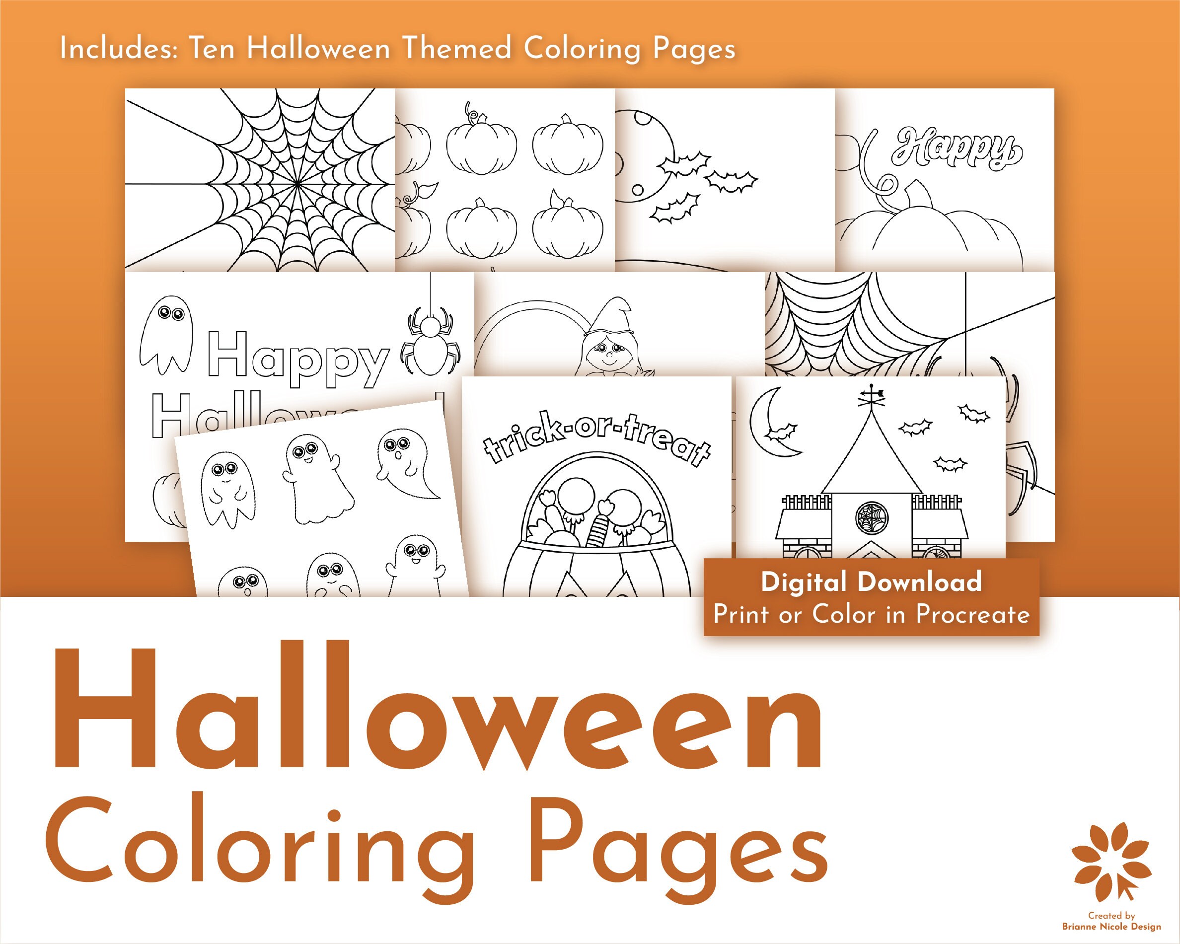 Printable Halloween Coloring Pages | Digital Download | Spiders ...