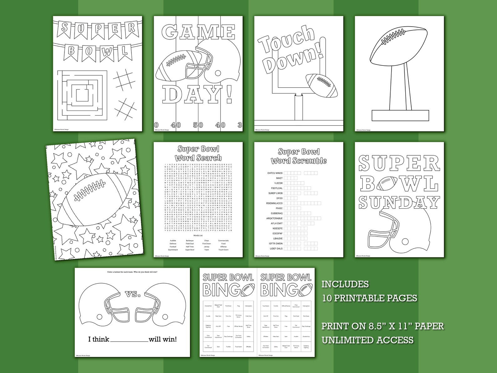 Super Bowl Party Games. Bingo, Word Search, Word Scramble, and Maze ...
