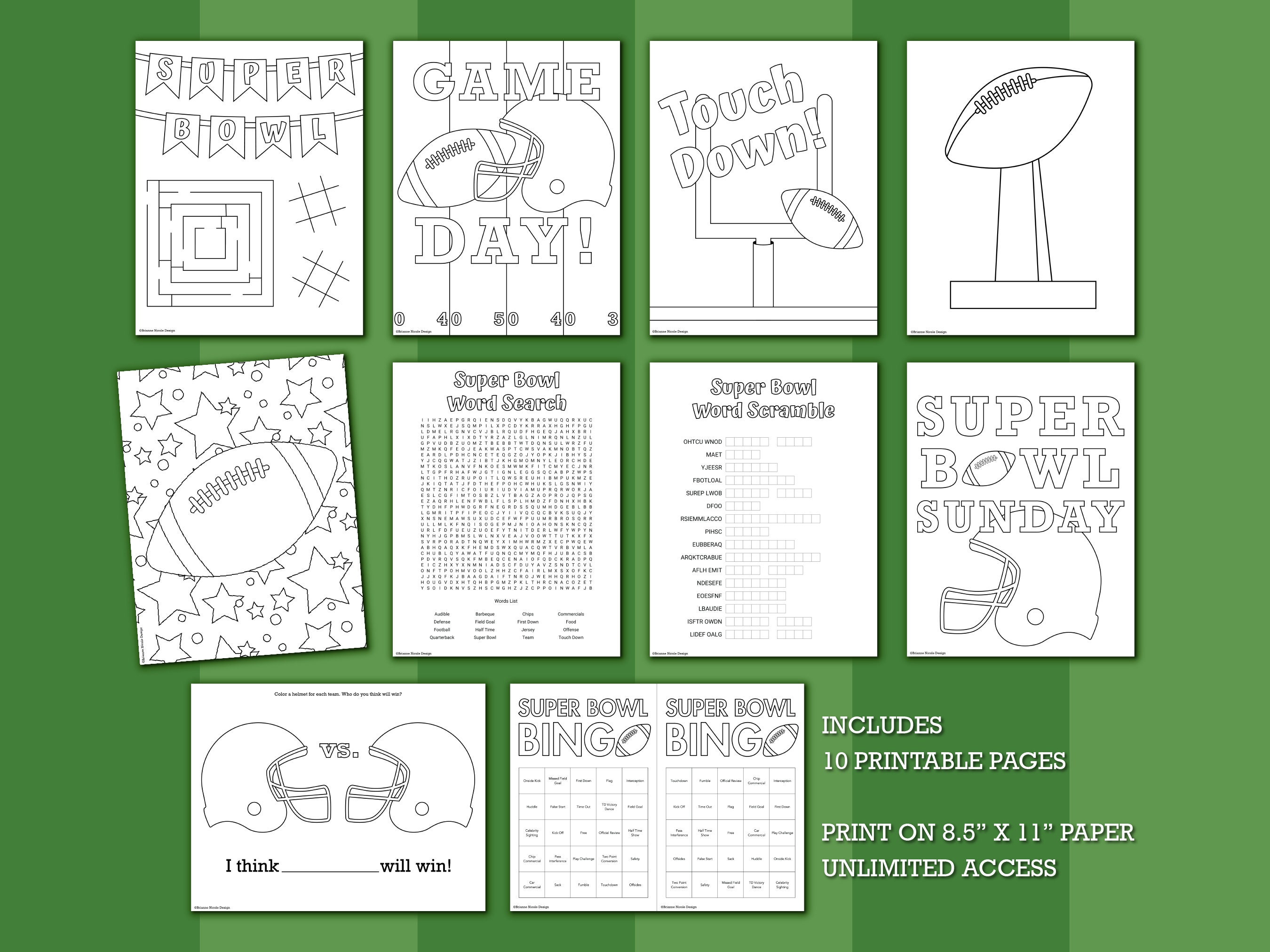 Super Bowl Party Games. Bingo, Word Search, Word Scramble, and Maze ...