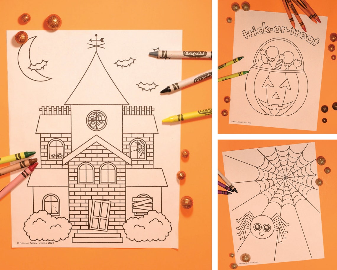 Printable Halloween Coloring Pages Digital Download Spiders, Haunted ...