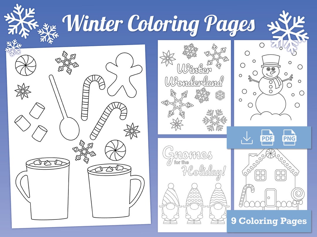 Winter Coloring Pages for Kids and Adults. Digital Download, Christmas ...