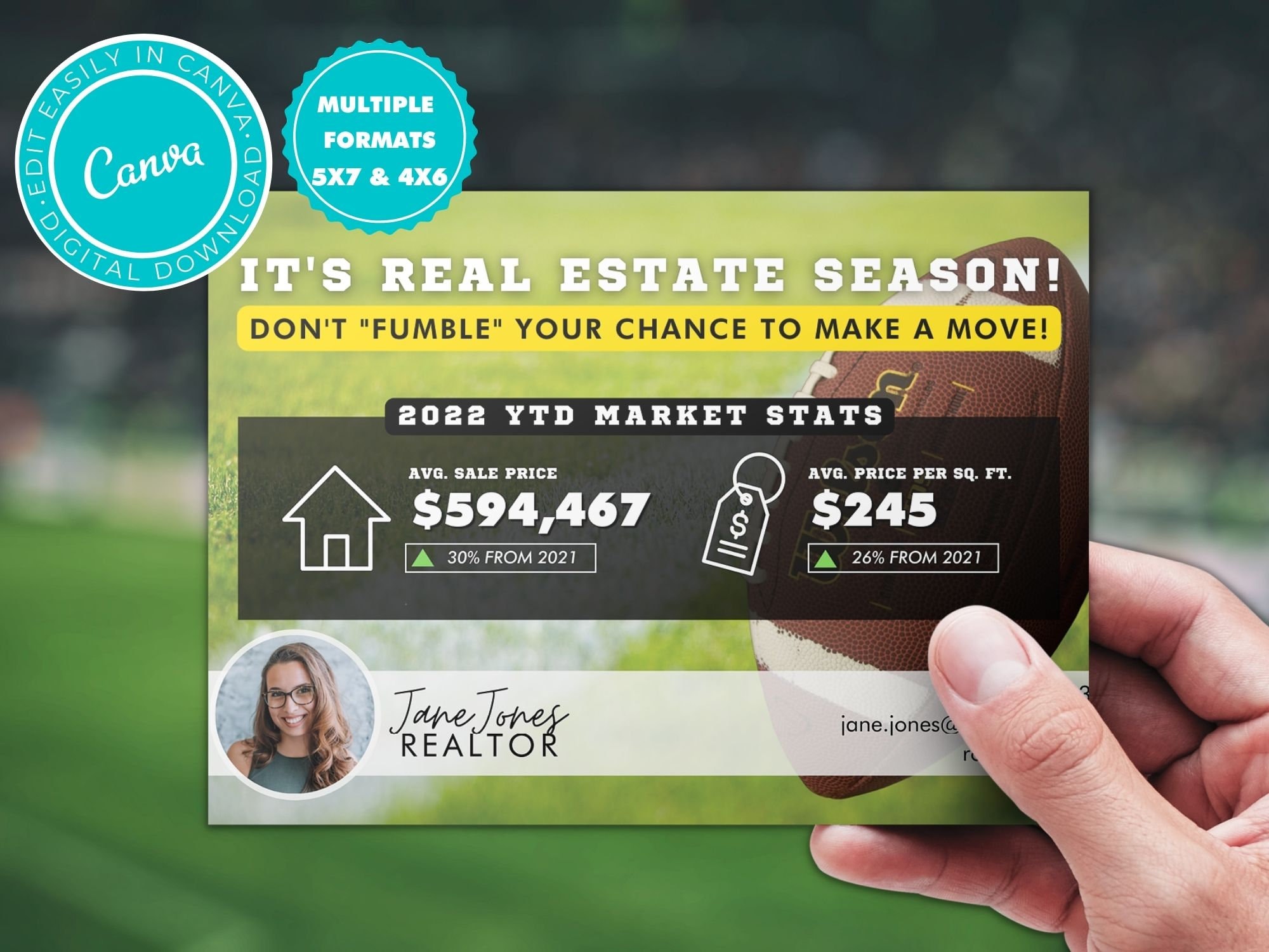 Realtor Football Postcard: Fall Real Estate Marketing (canva Download ...