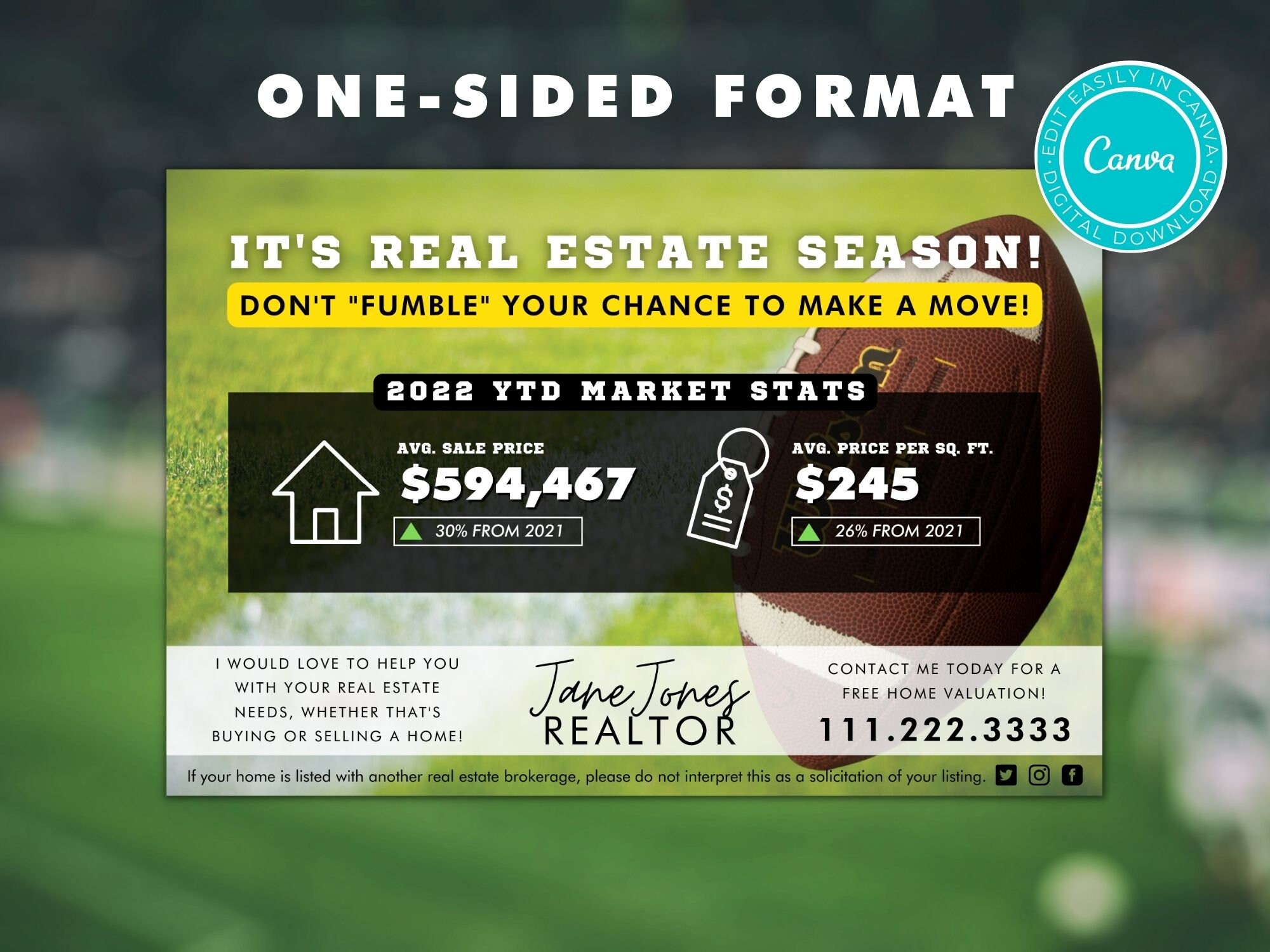 Realtor Football Postcard: Fall Real Estate Marketing (canva Download ...
