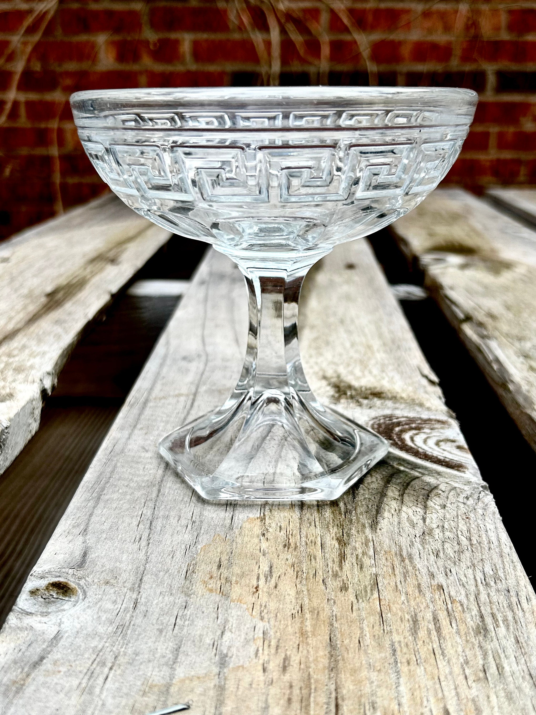 Glowing Flint Glass 1912 - 1938 Marked Heisey Greek Key Clear Footed ...