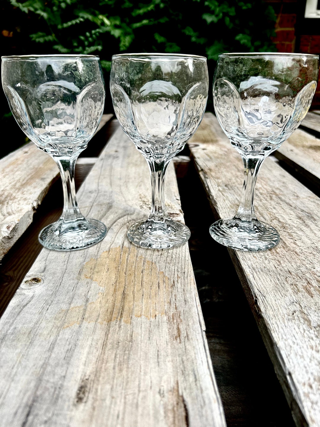 Set of 3: Libbey Chivalry Clear Glass Wine Glass, Sea Glass Textured ...