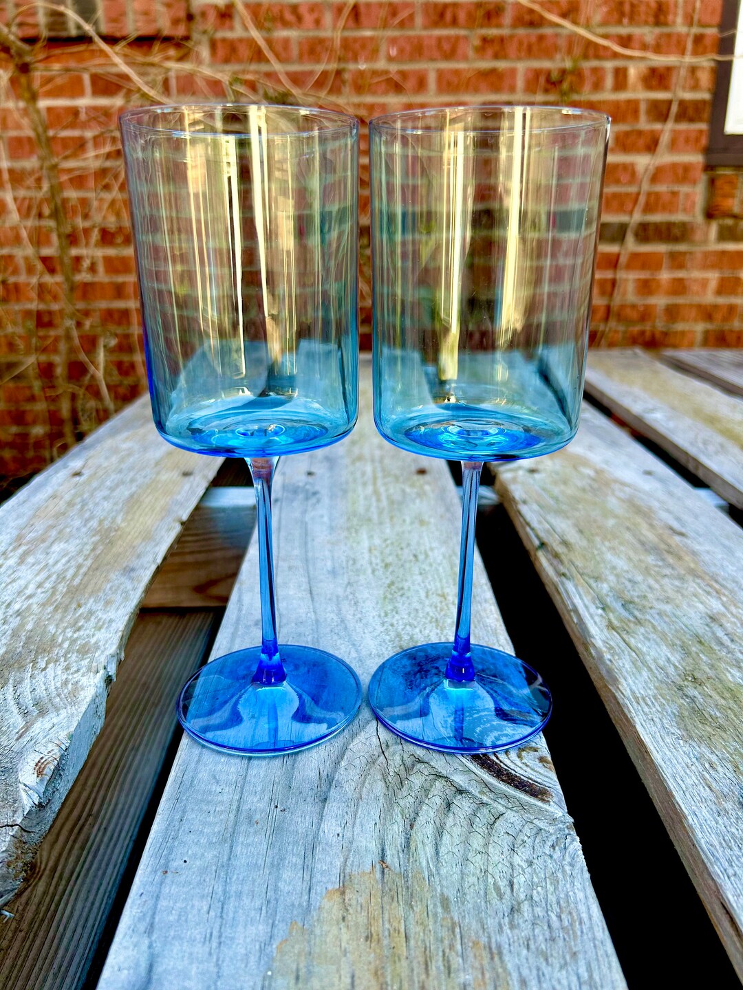 MCM Two Tone Ultramarine Blue Geometric Crystal Wine Glass Pair - Etsy
