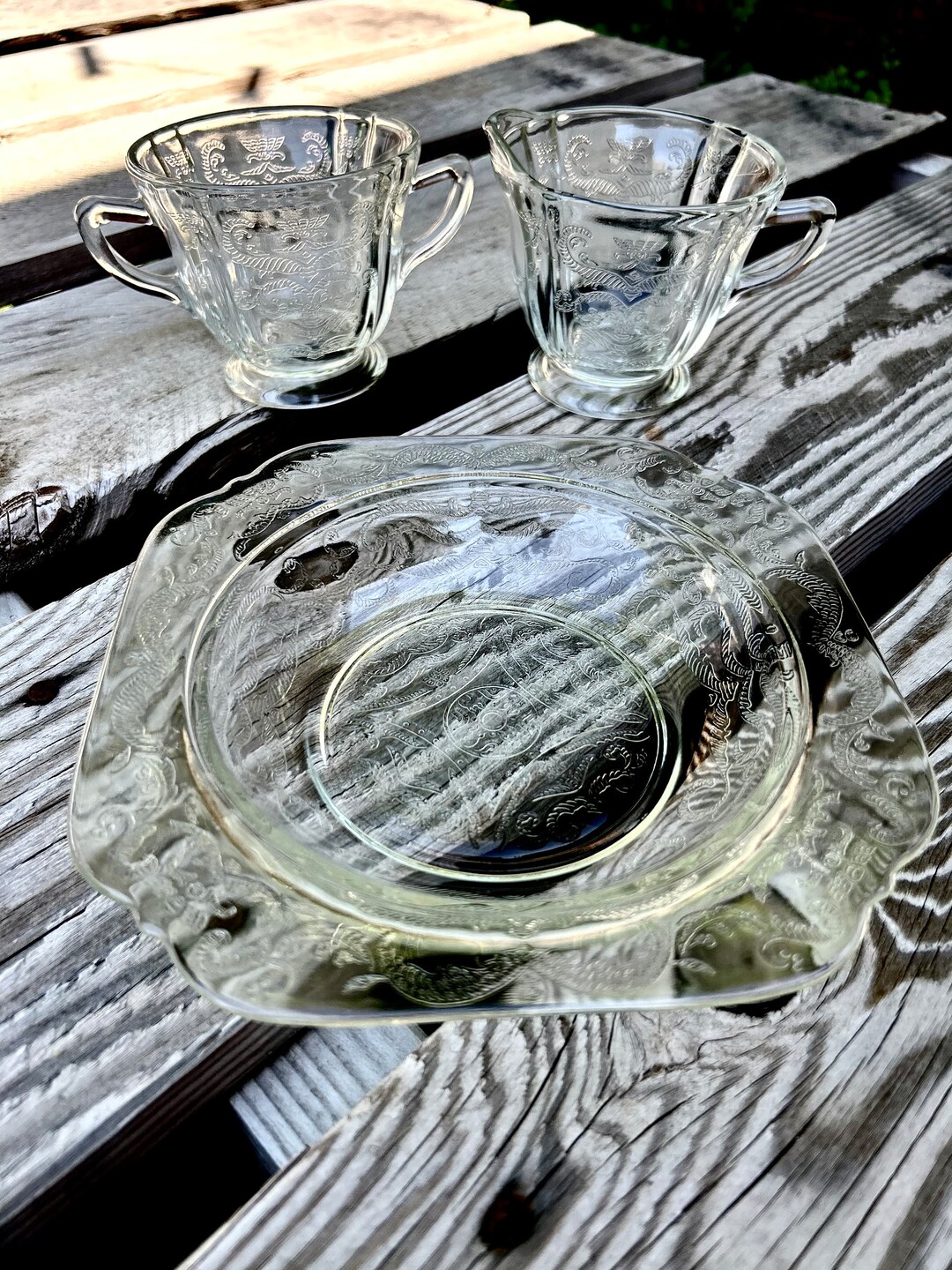 Federal Madrid Glass Creamer, Sugar and Saucer Set, Royal Lace Glass - Etsy
