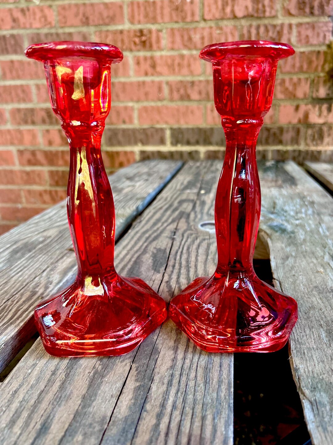 Vintage Ruby Red Fostoria Candlestick Holders, Holiday Centerpiece Candlestick Pair - Etsy