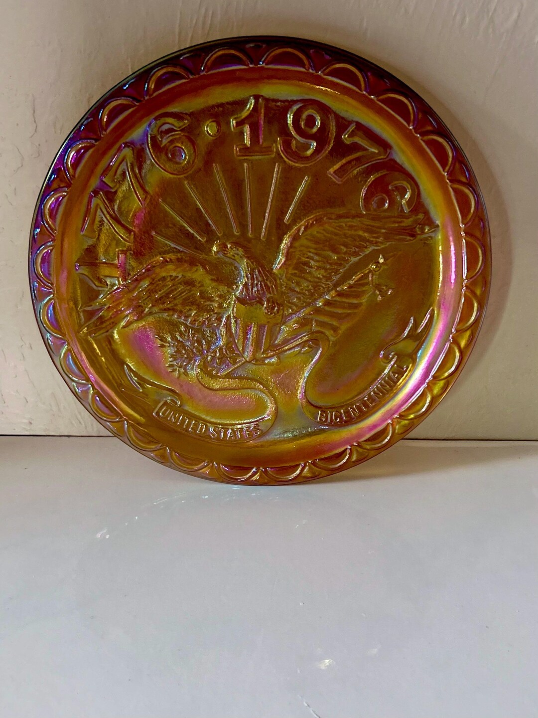 1976 Carnival Glass Amber and Purple US Bicentennial Collectible Plate ...