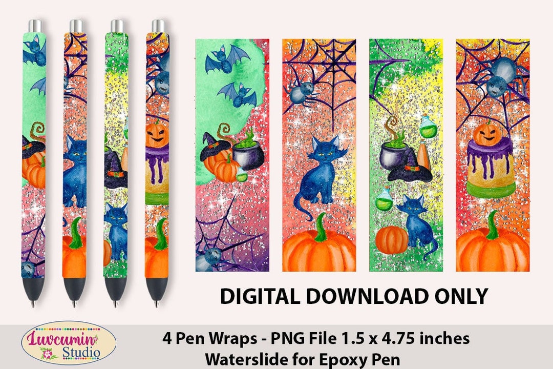 Pen Wraps Halloween, Cats Pumpkins Bats, Potions, Cauldron, Waterslide ...