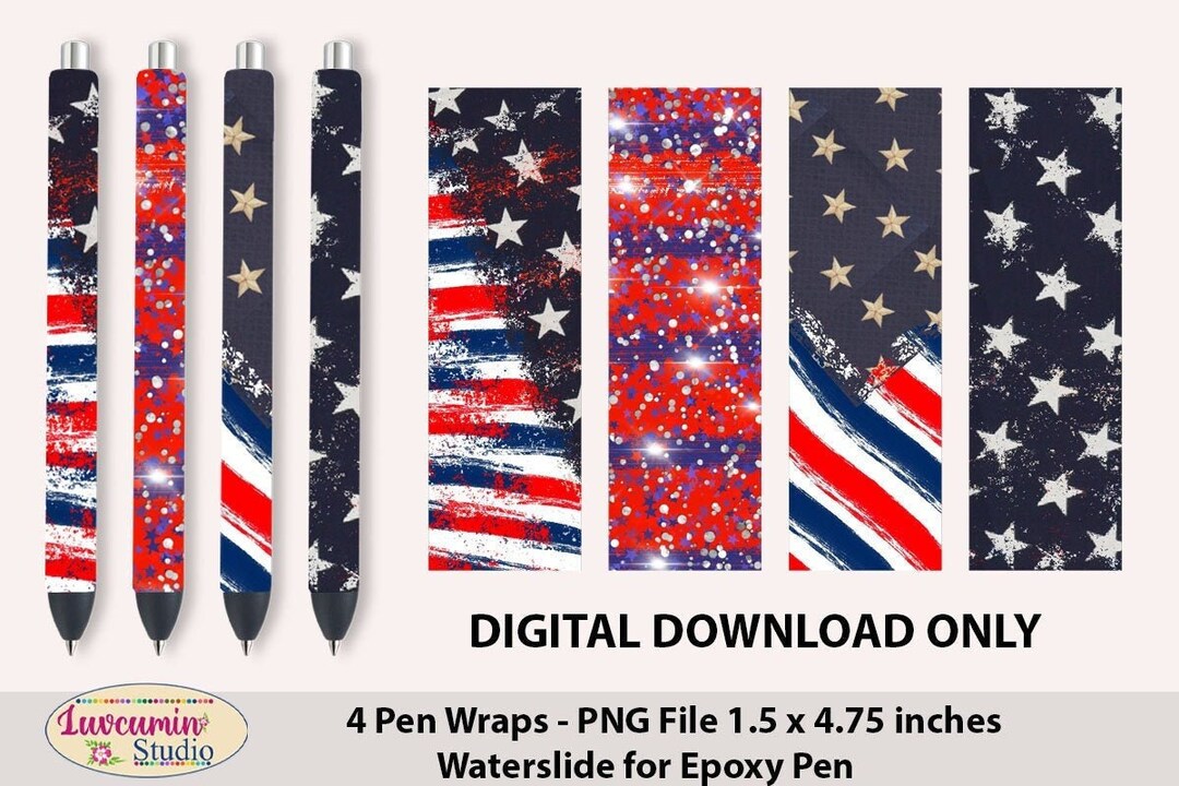 USA Flag Pen Wrap, Waterslide Epoxy Pen Wrap, 300 DPI, 4 Distressed ...