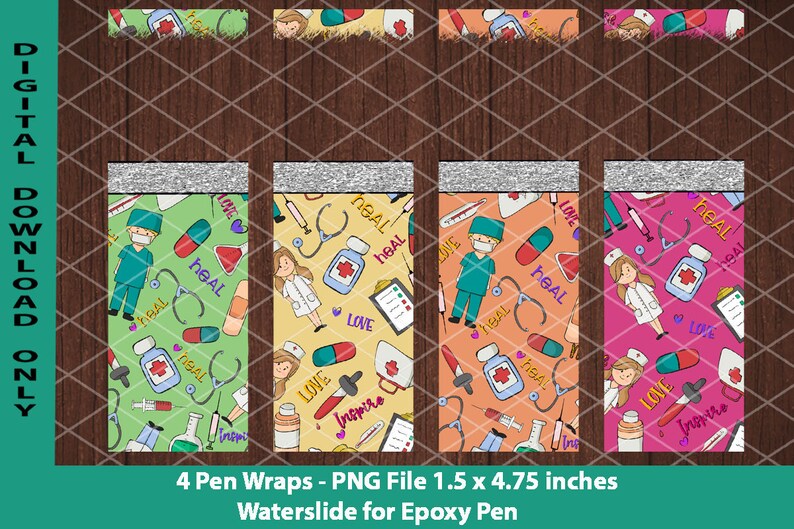 4 Clear Background Pen Wraps, Add Text Doctor Nurse Pattern, Waterslide ...