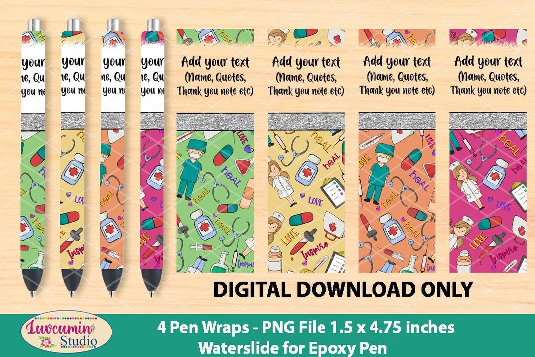 4 Clear Background Pen Wraps, Add Text Doctor Nurse Pattern, Waterslide ...