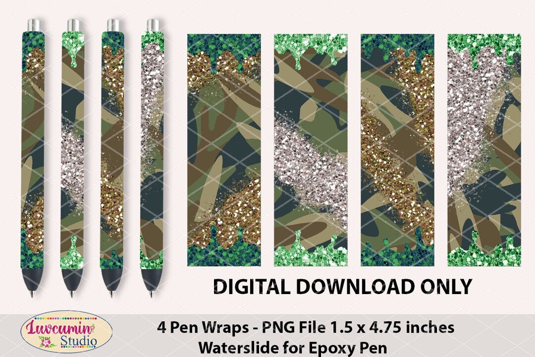 Pen Wraps Camouflages Camo Glitzer Muster Design, Waterslide Epoxy Pen ...
